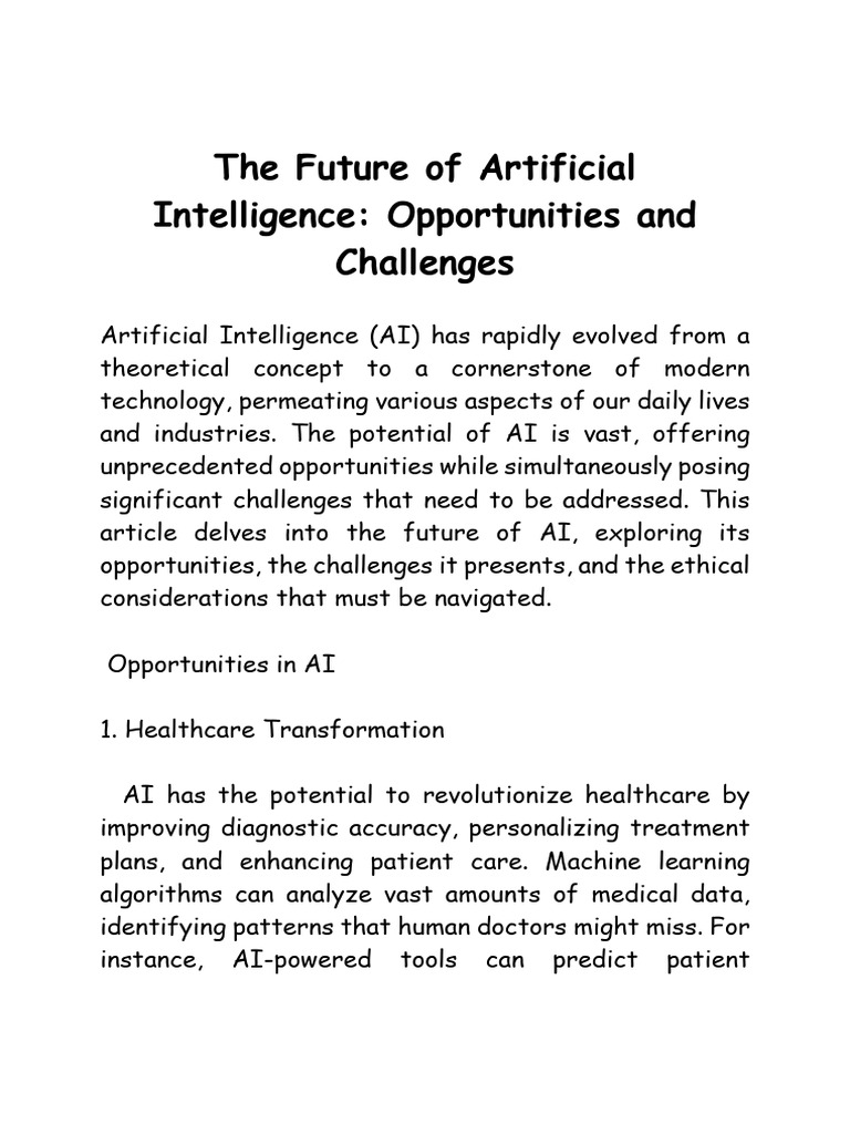 The Future of Artificial Intelligence: Opportunities and Challenges | PDF