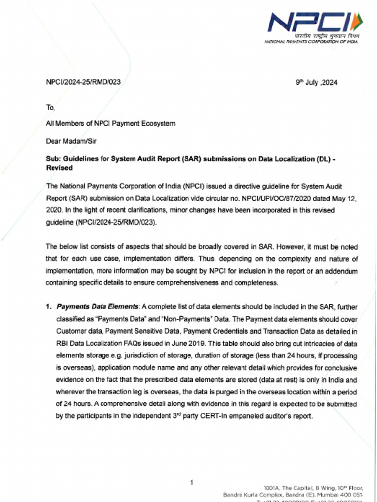 Guidelines For System Audit Report (SAR) On Data Localization-Revised | PDF