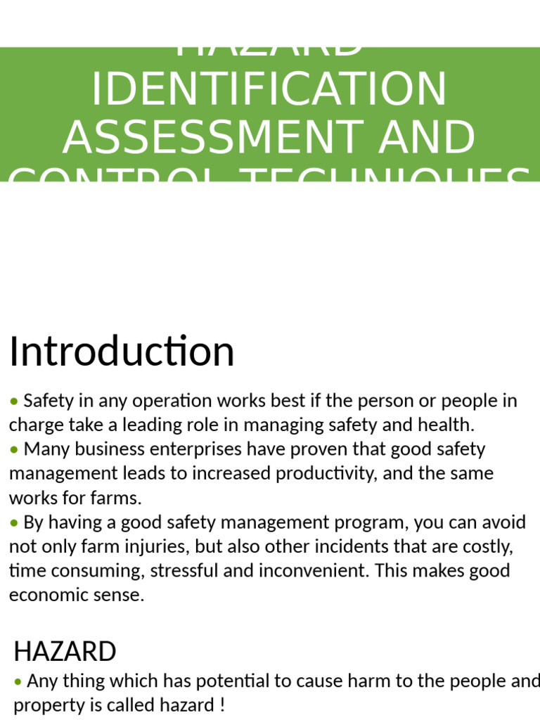 Hazard Identification Assessment and Control Techniques 1 | PDF