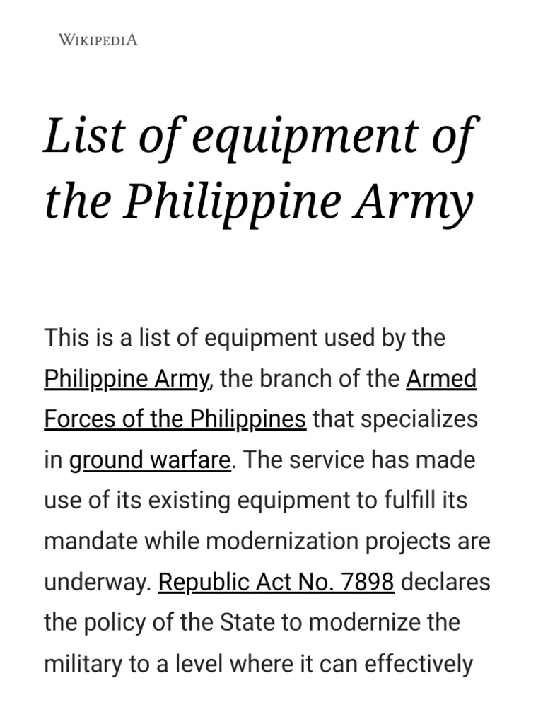 List of Equipment of The Philippine Army - Wikipedia | PDF