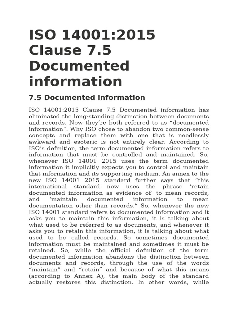 ISO 14001-2015 Clause 7-5 Documented information | PDF