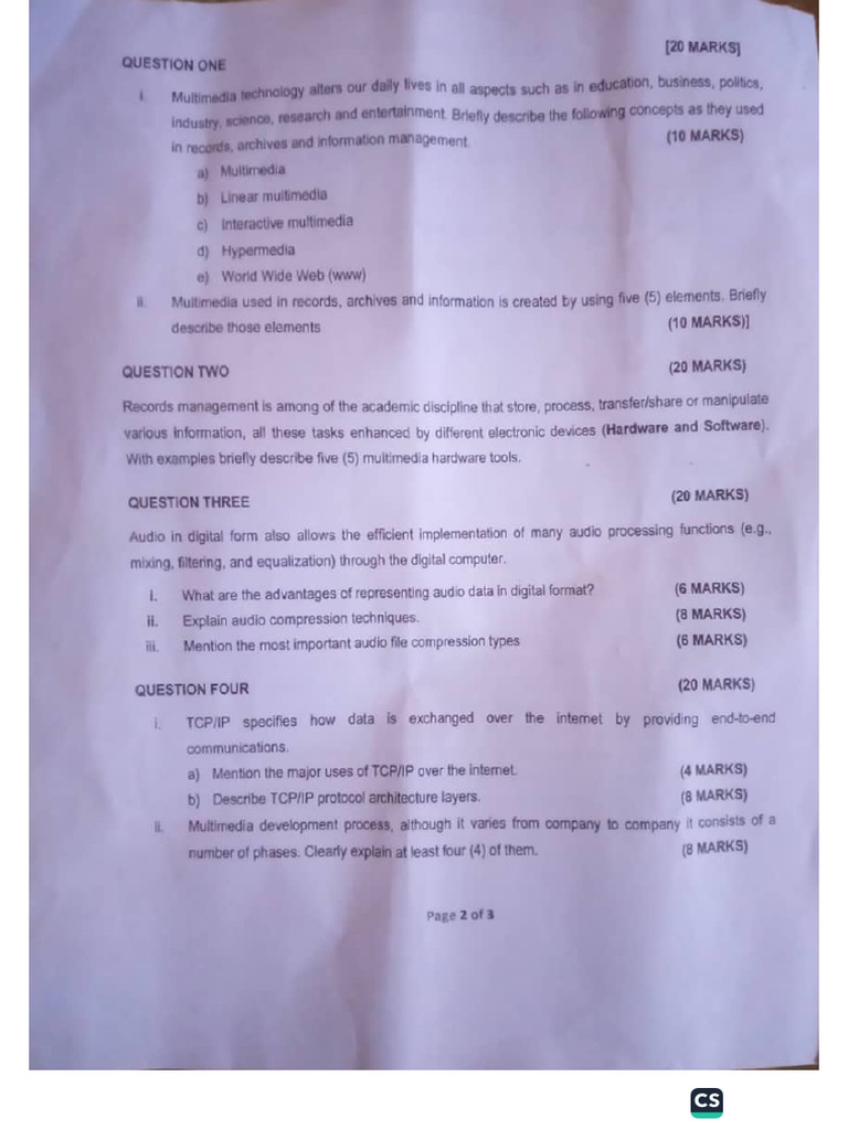 Multimedia Exam Past Papers | PDF