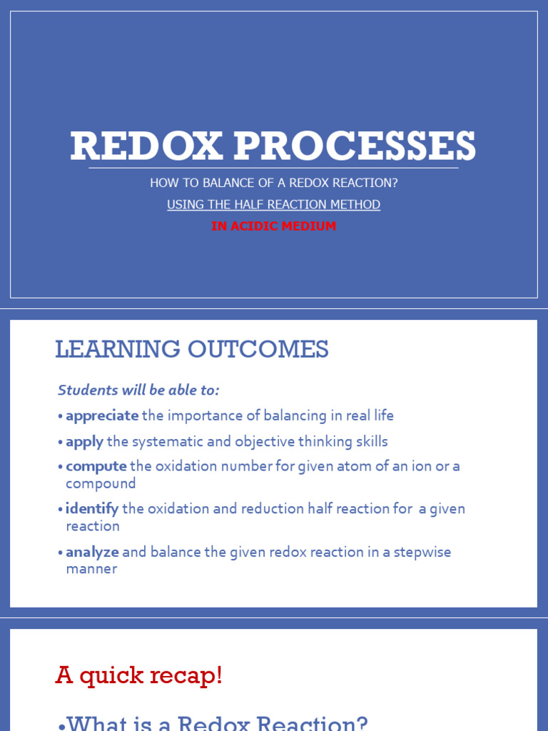 Balancing of Redox Reactions - Class Xi | PDF