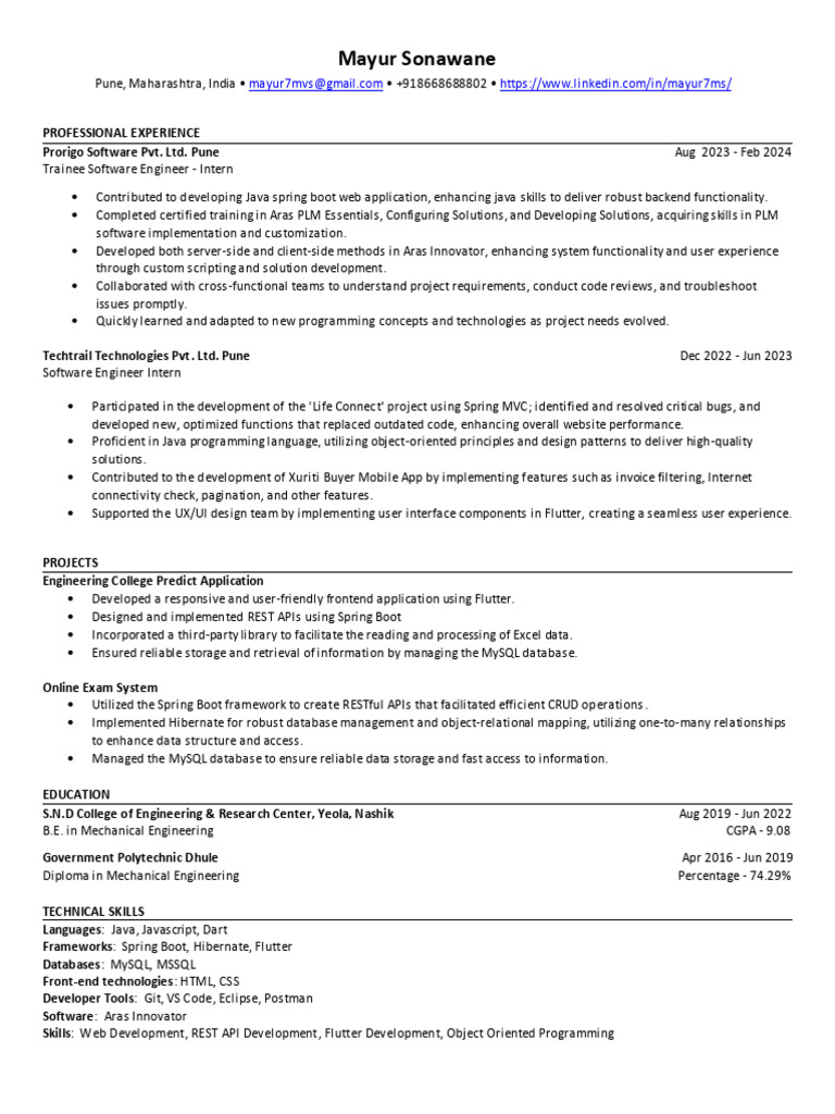 Mayur Sonawane Resume | PDF