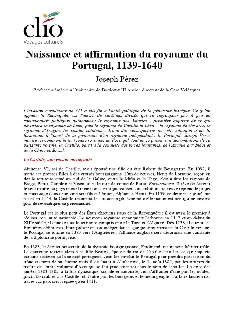 PDF Naissance Et Affirmation Du Royaume Du Portugal 1139 1640 | PDF