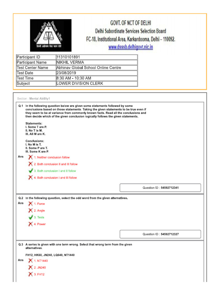 DSSSB LDC Question Paper | PDF