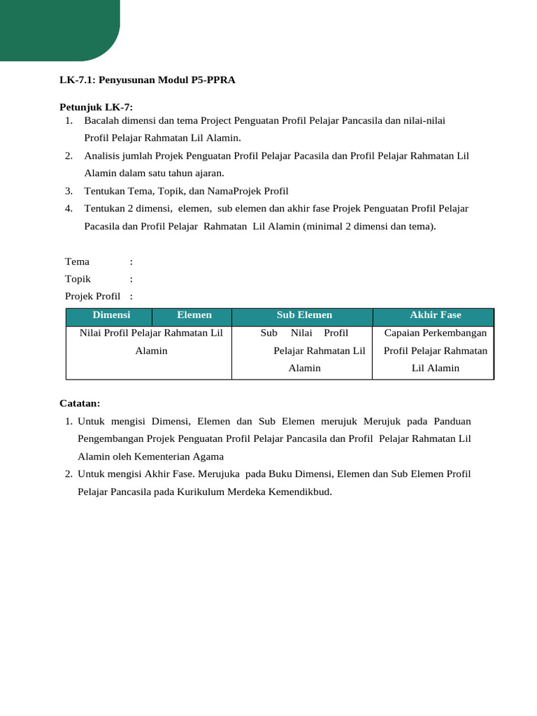 LK 7 - Penyusunan Modul P5 (K1) | PDF