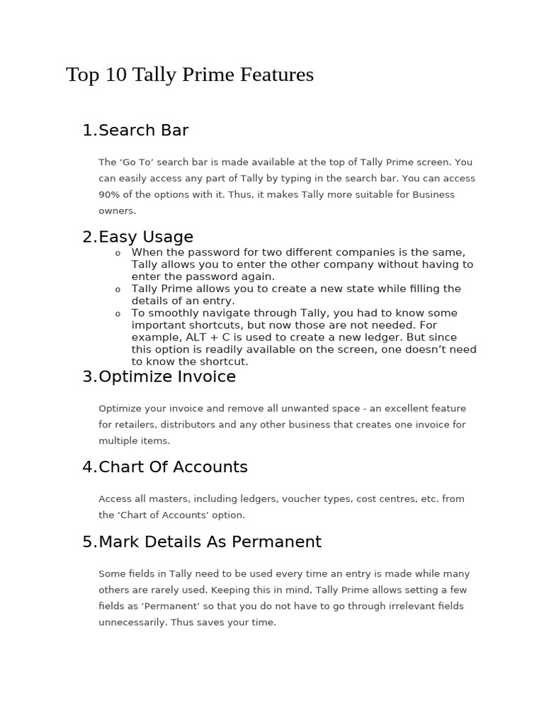 Top 10 Tally Prime Features | PDF