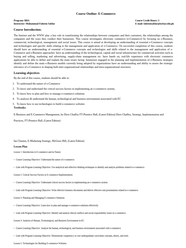 E-Commerce Course-Outline BBA | PDF