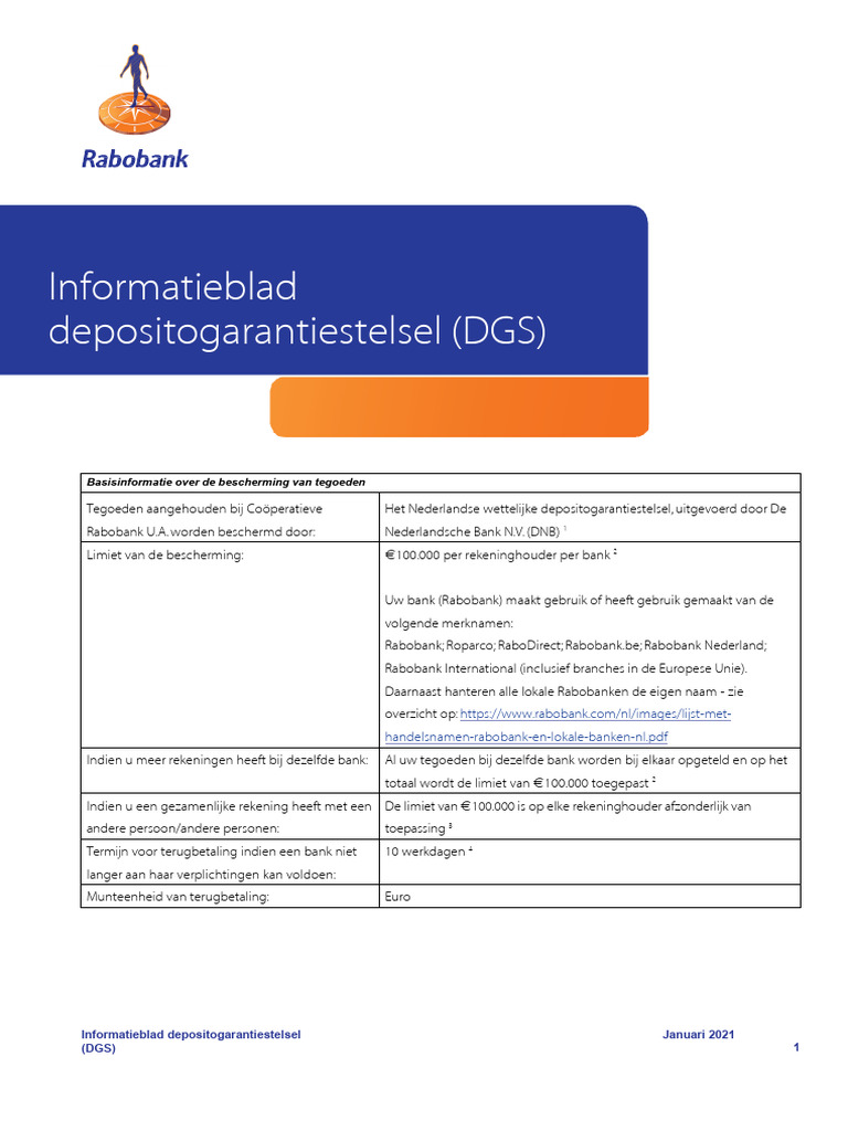 Rabobank Informatieblad Depositogarantiestelsel 2021 PDF | PDF