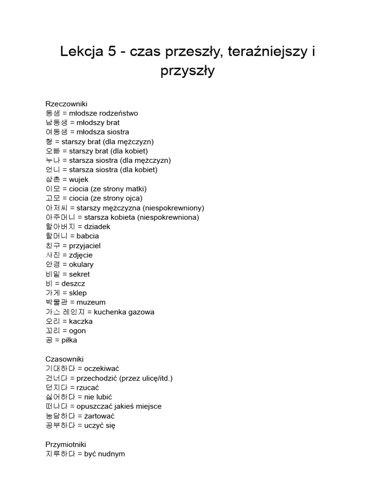 Lekcja 5 - Czas Przeszły, Teraźniejszy I Przyszły | PDF
