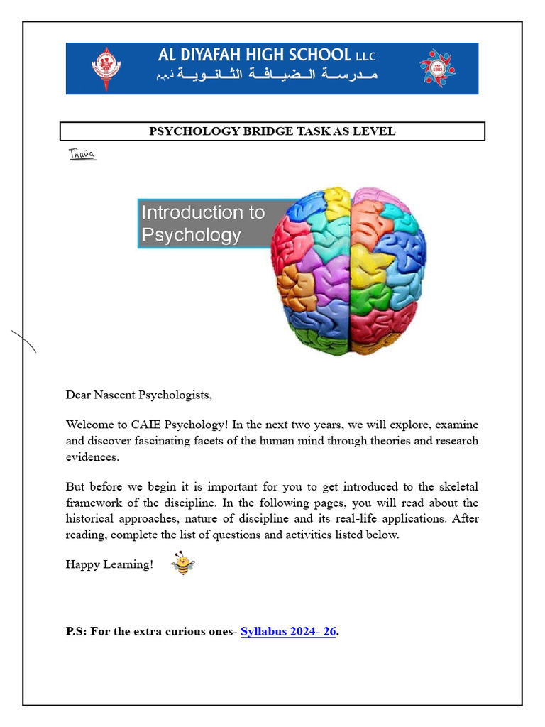 Psychology Bridge Task 24 - 25 - Completed | PDF