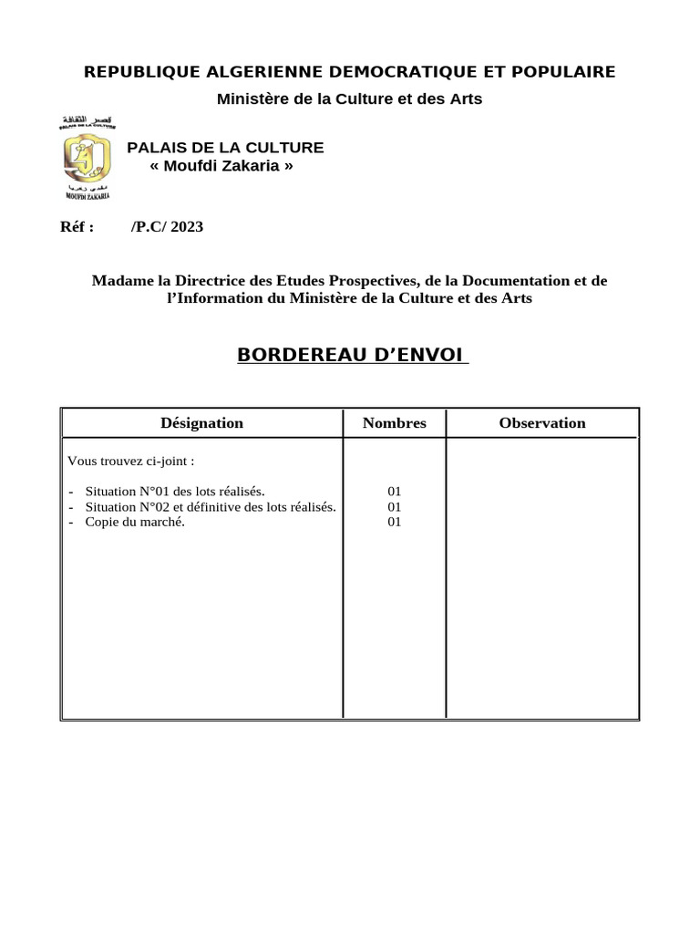 Bordereaux D'envoi | PDF