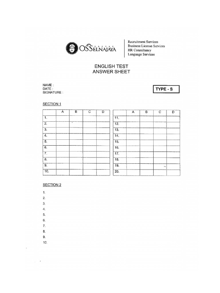 Lembar Isian Test Bahasa Inggris - Kosong | PDF