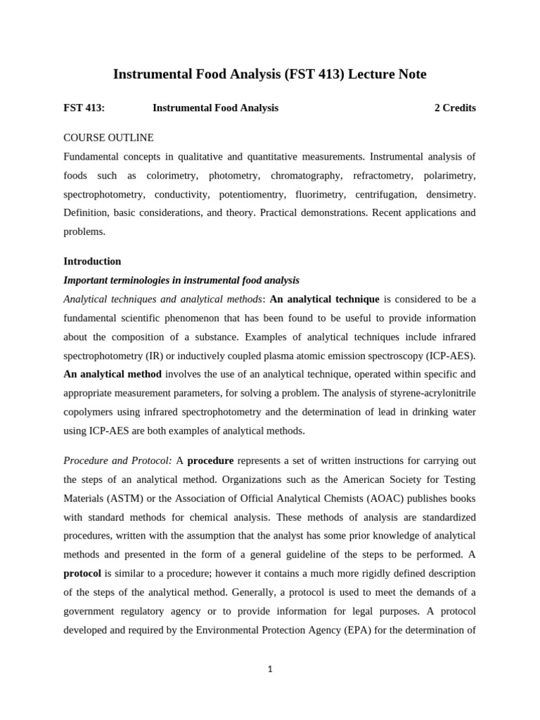 FST 413 Lecture note | PDF