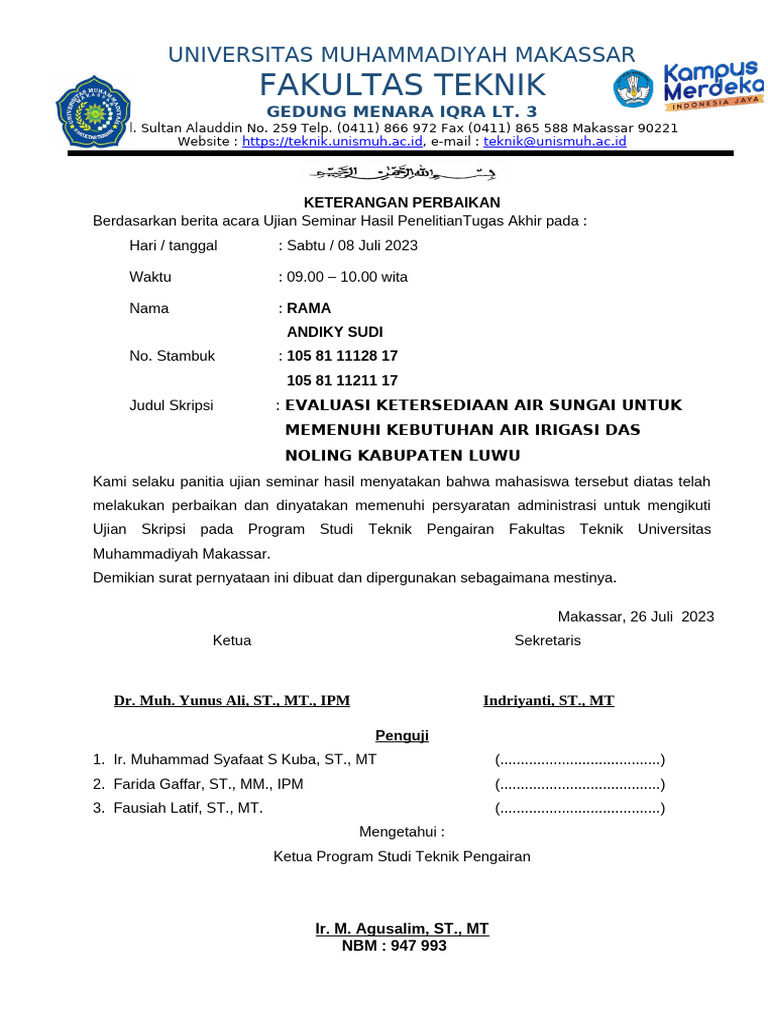 Format Perbaikan Ujian Tutup | PDF