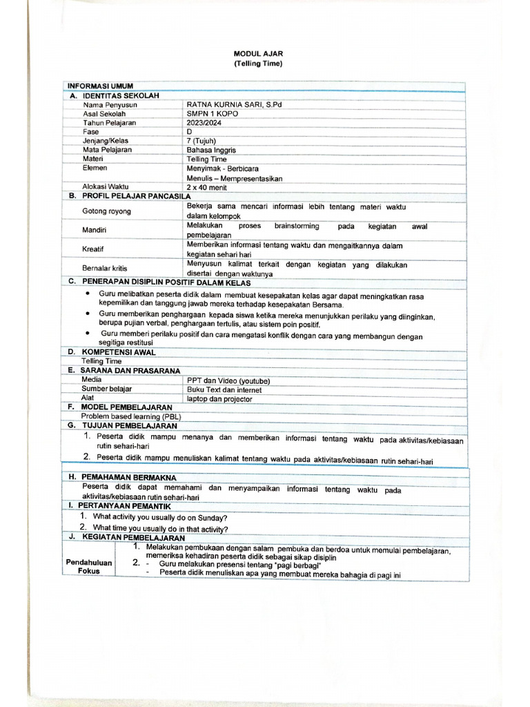 RPP Observasi Disiplin Positif Ratna | PDF