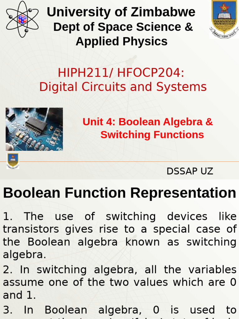 Unit 4 Boolean Algebra And Switching Functions 2 Pdf