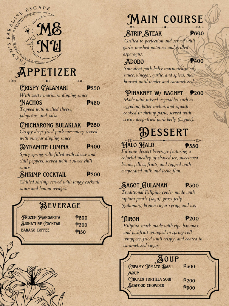 Brown Texture Classic Vintage Menu - 20240820 - 184657 - 0000 | PDF
