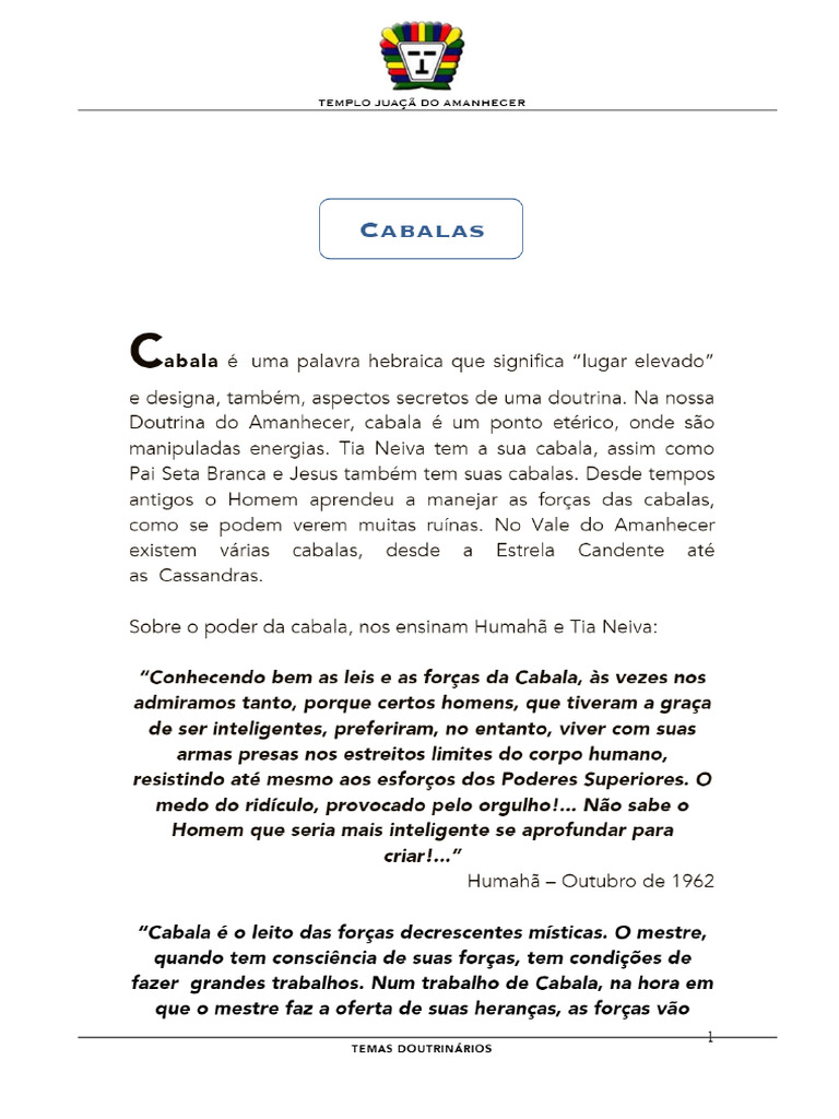 Cabala É Uma Palavra Hebraica Que Significa Lugar Elevado - PDF ...