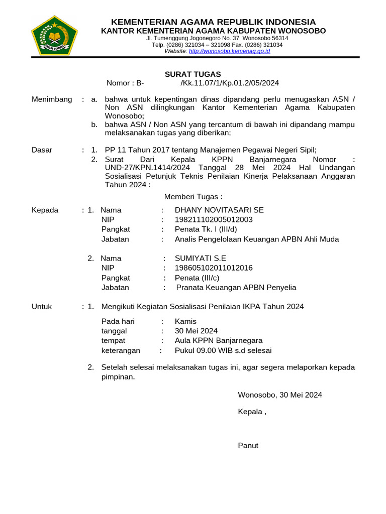 Surat Tugas 2022 | PDF