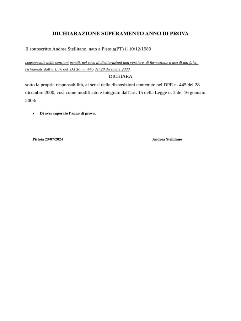 Superamento Anno Di Prova | PDF