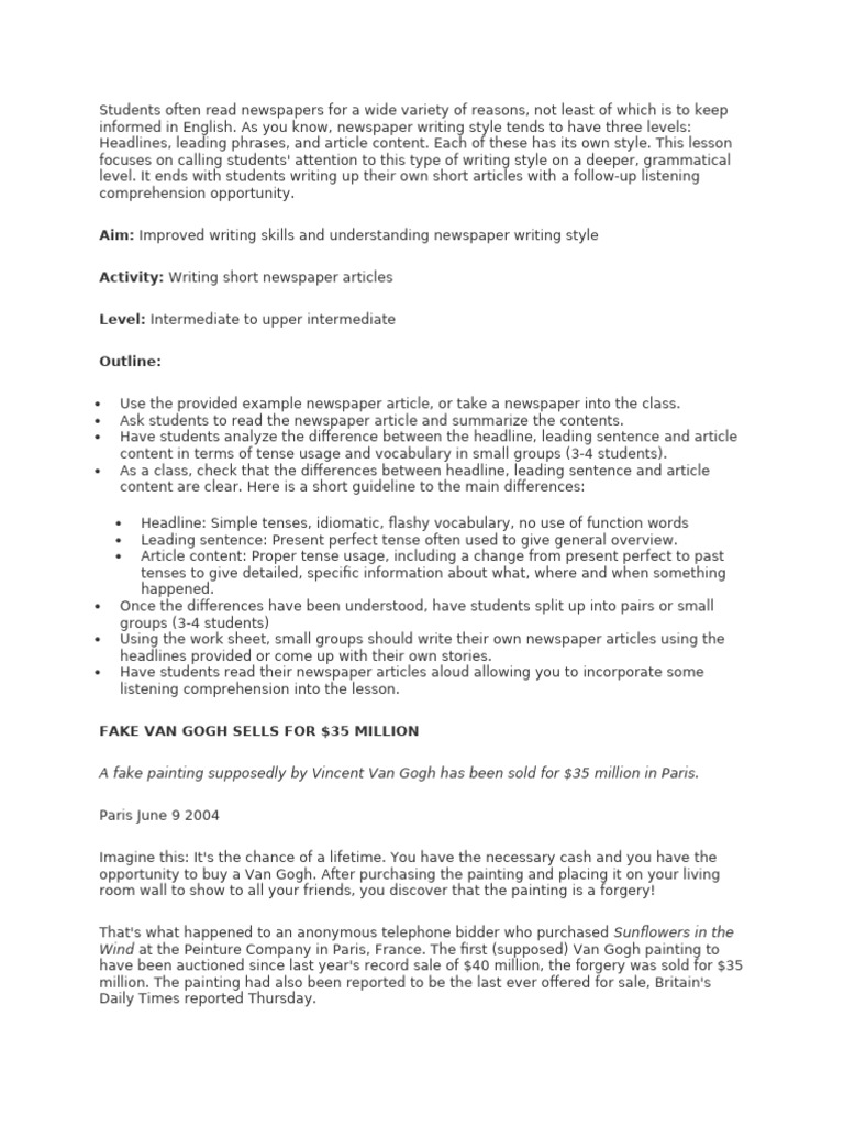 f1 Newspaper Writing Exercise | PDF