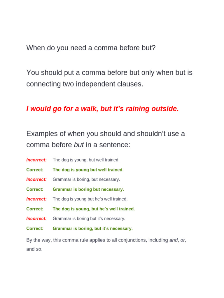 When Do You Need A Comma Before But | PDF