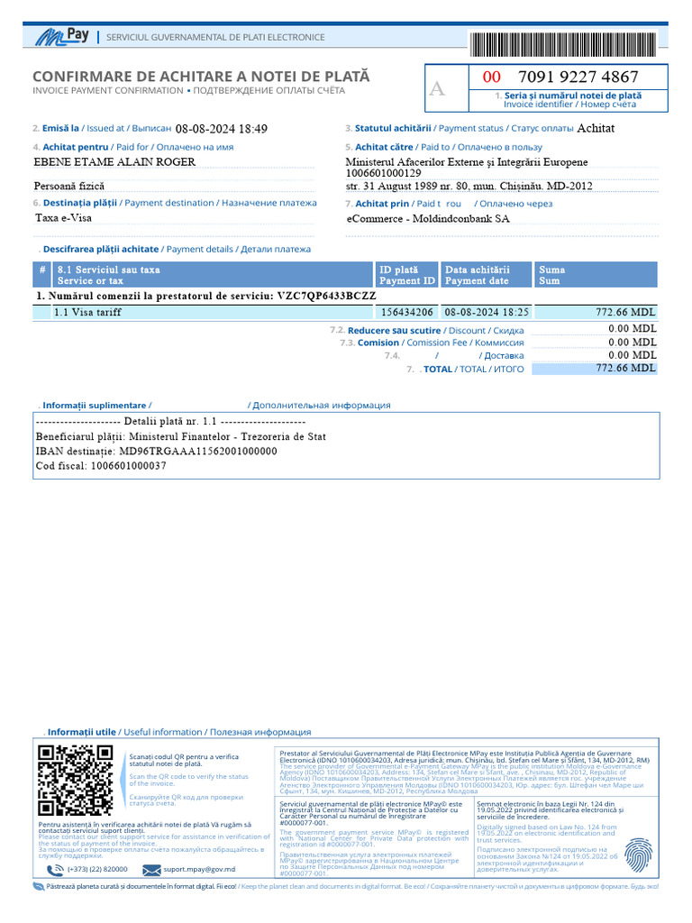 Confirmare de Plata 00709192274867 | PDF | Government And Personhood ...