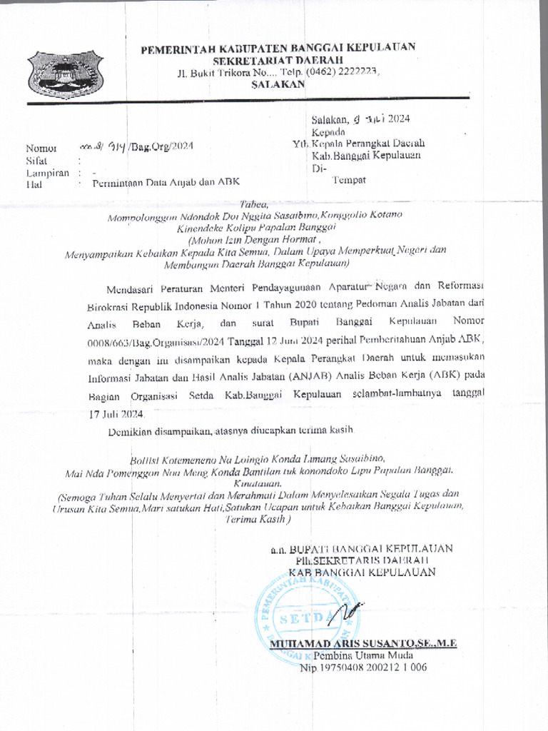 Permintaan Data Anjab Dan ABK | PDF