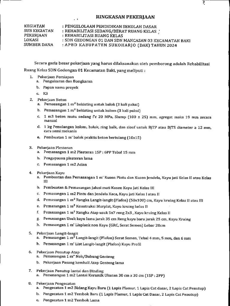 Ringkasan Pekerjaan Sdn Gedongan 01 Dan Mancasan 03 | PDF