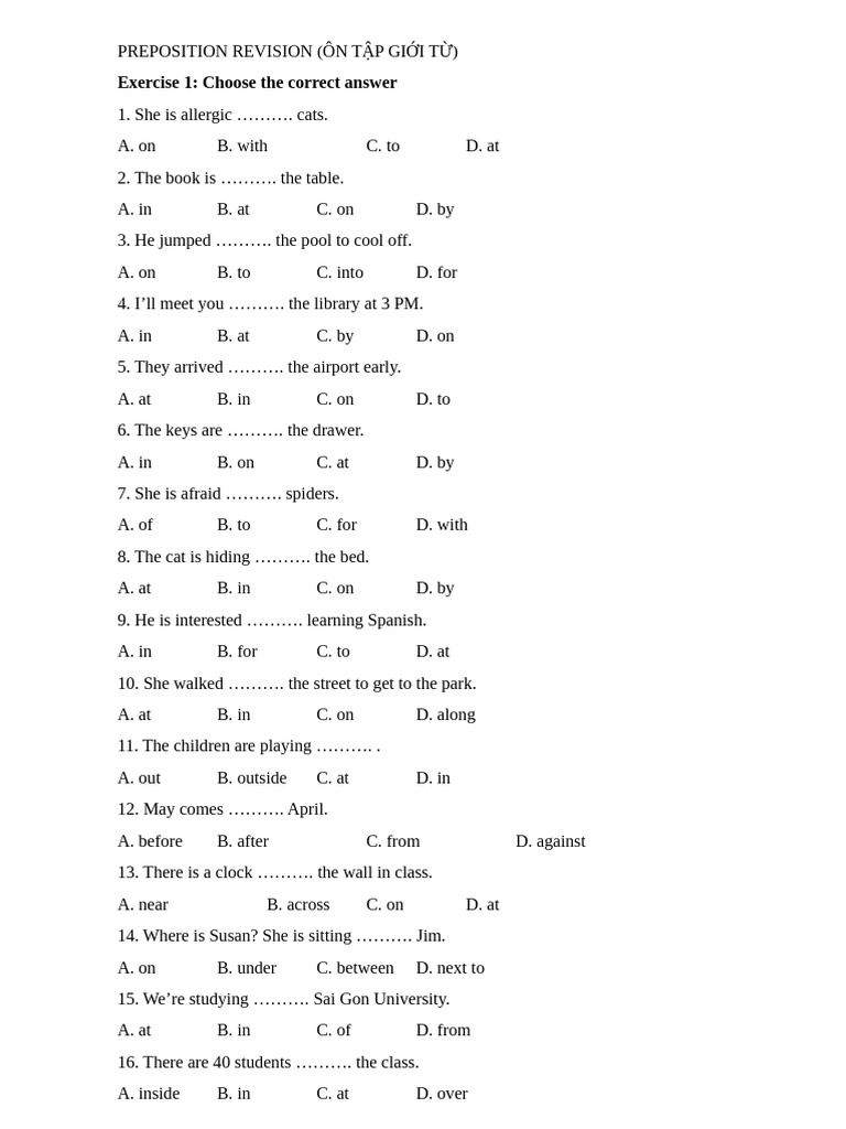 Preposition Revision | PDF
