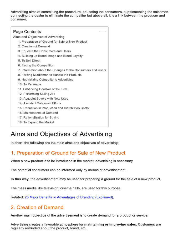 18 Aims and Objectives of Advertising (Explained) | PDF