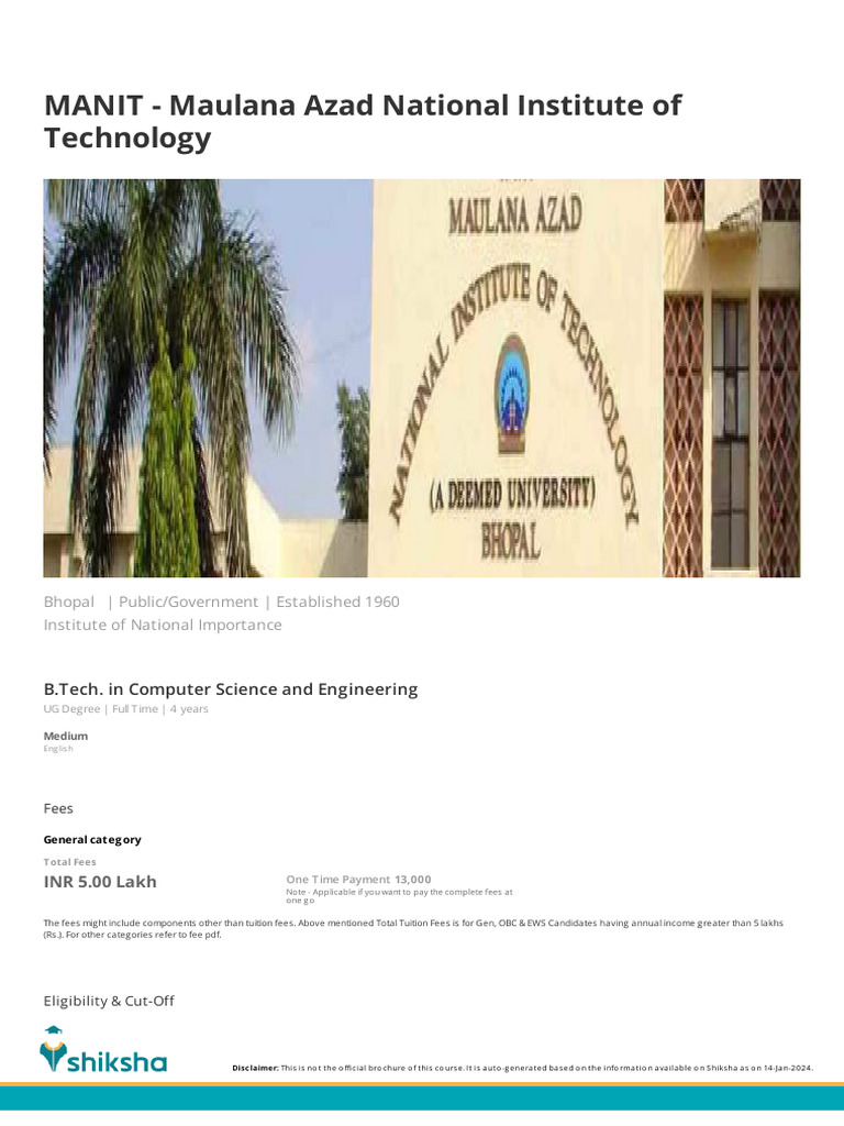 MANIT Maulana Azad National Institute of Technology | PDF | Educational Stages | Qualifications