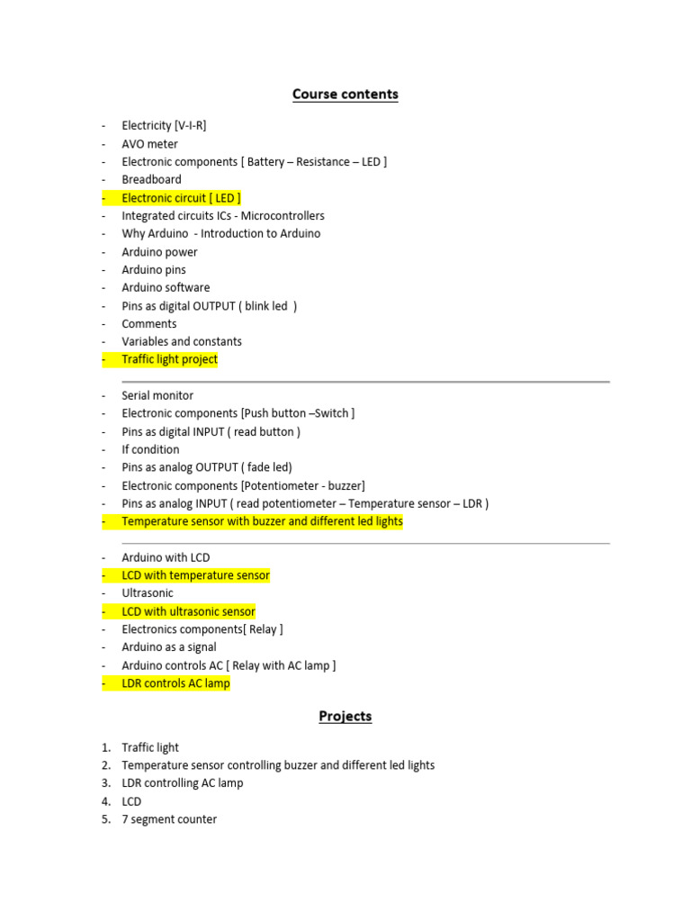Arduino Workshop Contents | PDF