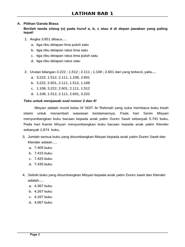 Latihan BAB 1 BILANGAN CACAH | PDF