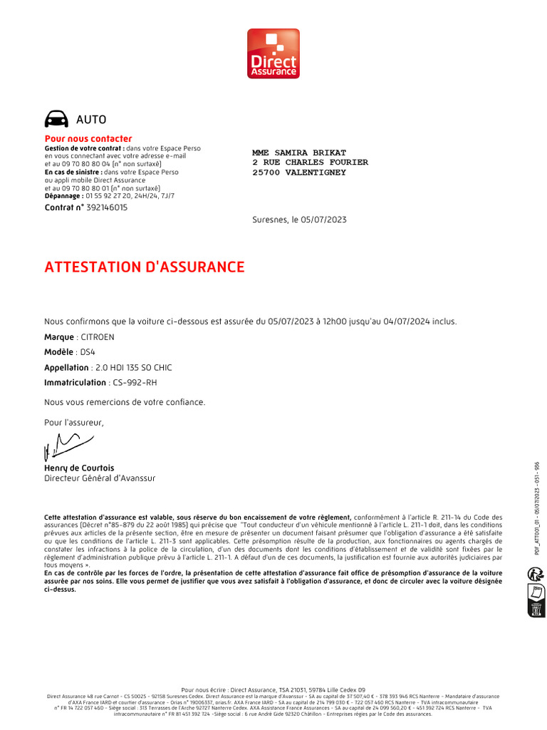 Attestation D'assurance 2 | PDF