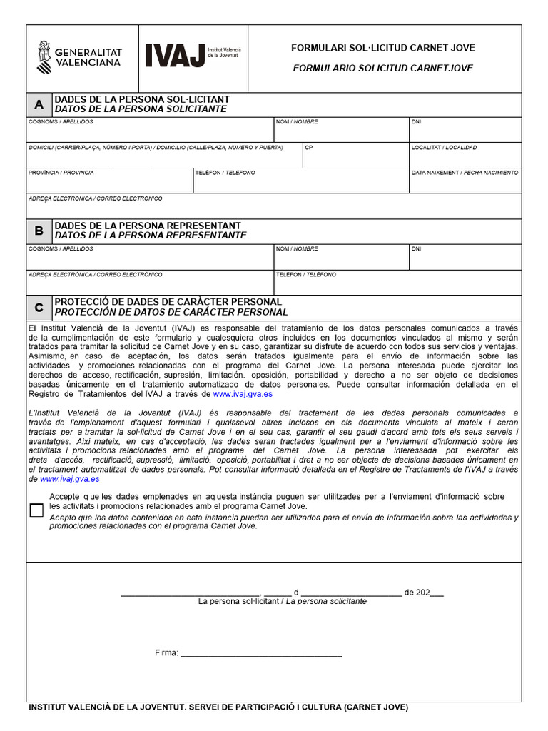 Formulario Solicitud Carnetjove: Formulari Sol Licitud Carnet Jove | PDF