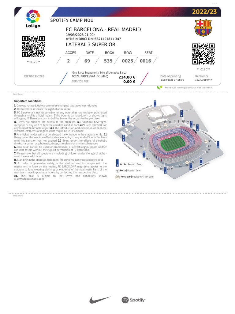 FC Barcelona Vs Real Madrid-Longside Upper - SB-3 | PDF