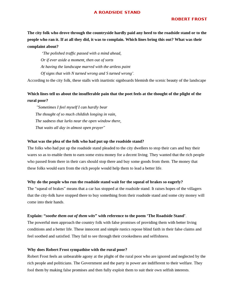 A Roadside Stand | PDF