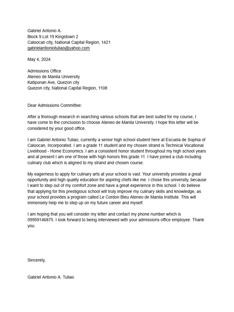 College Admission Letter Format | PDF