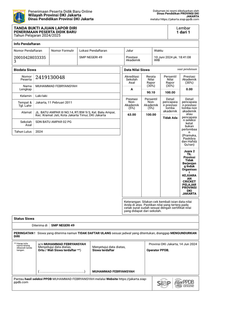 Tanda Bukti AJuan Lapor Diri - 2419130048 - MUHAMMAD FEBRYANSYAH | PDF