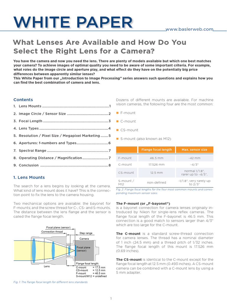 Bassler White Paper Lens Selection | PDF | Camera Lens | Technology ...