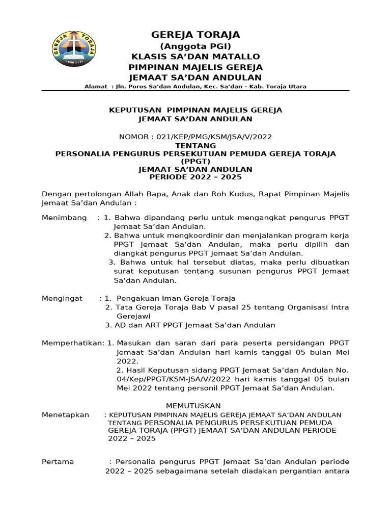 SK PPGT JEMAAT Sa'dan Andulan 2022-2025 | PDF | Business | Finance & Money Management
