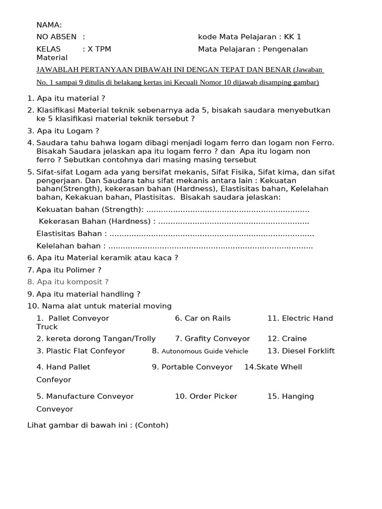 Kelas X Soal UTS Ganjil Pengenalan Material | PDF