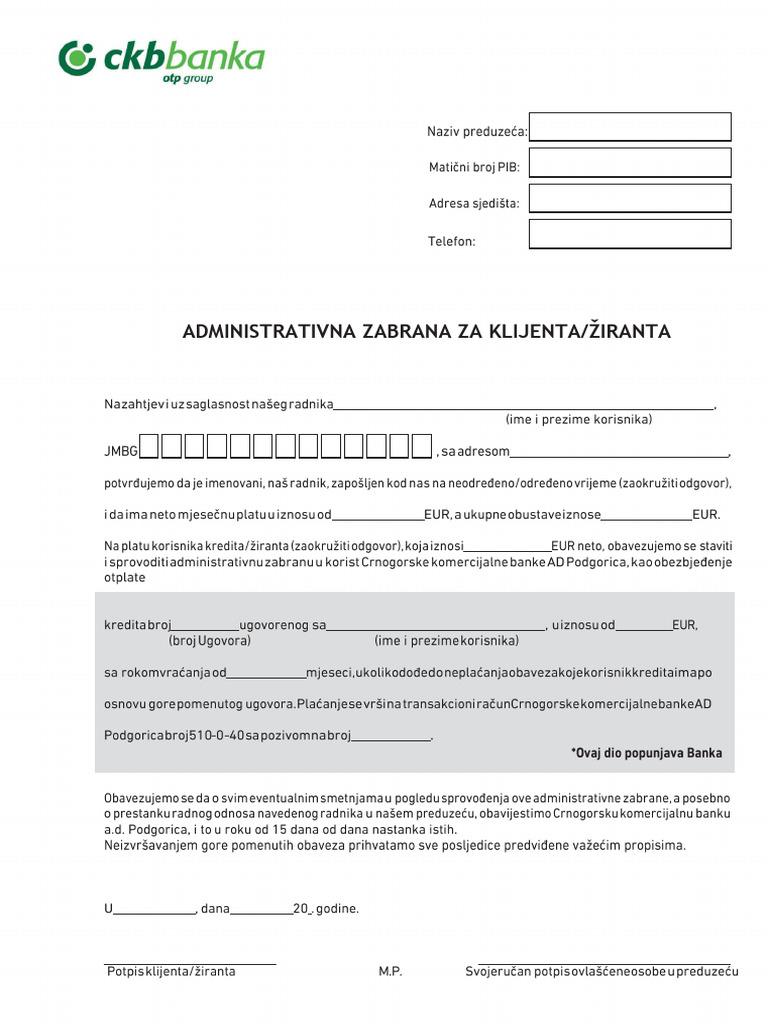 Administrativna Zabrana - CKB | PDF