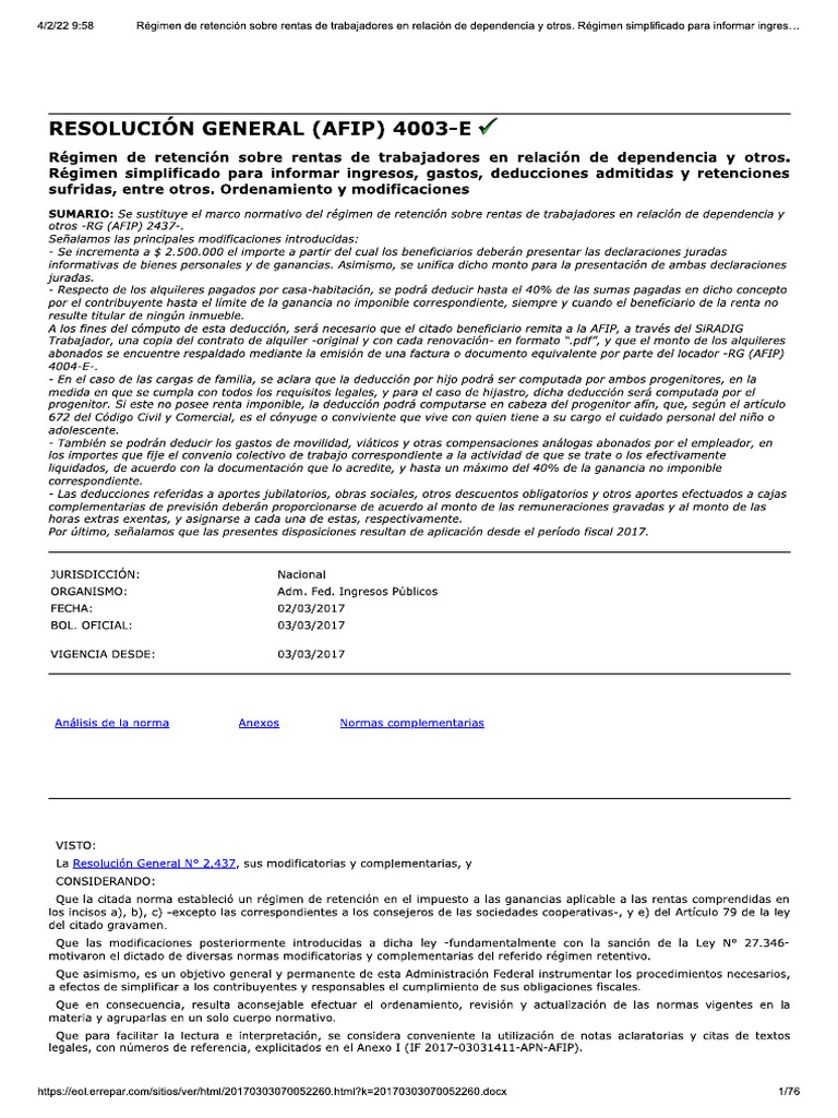 RG 4003E Rég Ret Sobre Rentas de Trabajadores y Otros | PDF
