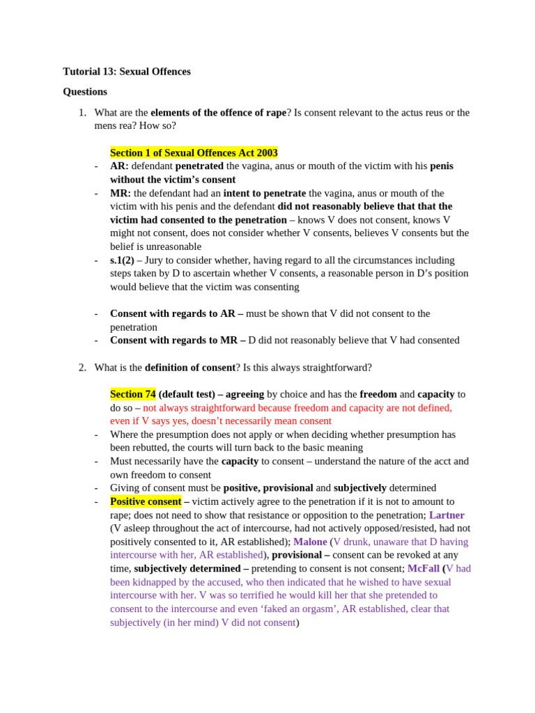 Tutorial 13 | PDF | Mens Rea | Rape Tutorial 13 | PDF | Mens Rea | Rape
