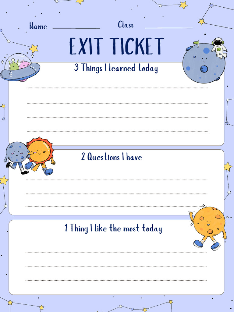 Space Exit Ticket in Purple Cute Style | PDF