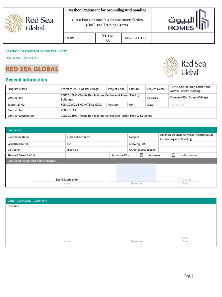 1method Statement For Installation of Grounding and Bonding | PDF | Electrical Wiring ...